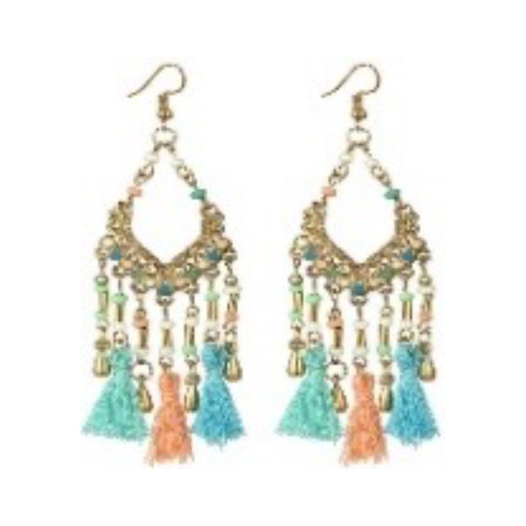 EARRING AQUA BEADS WITH TASSELS – NIKKI'S The Gift Shop