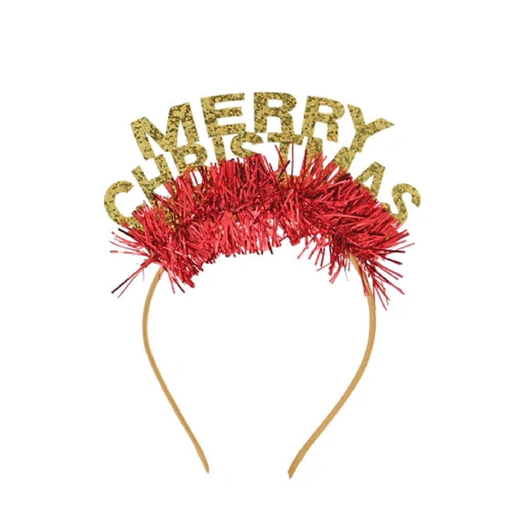XMAS HEAD BAND WITH RED TINSEL AND MERRY CHRISTMAS GOLD GLITTER – NIKKI ...