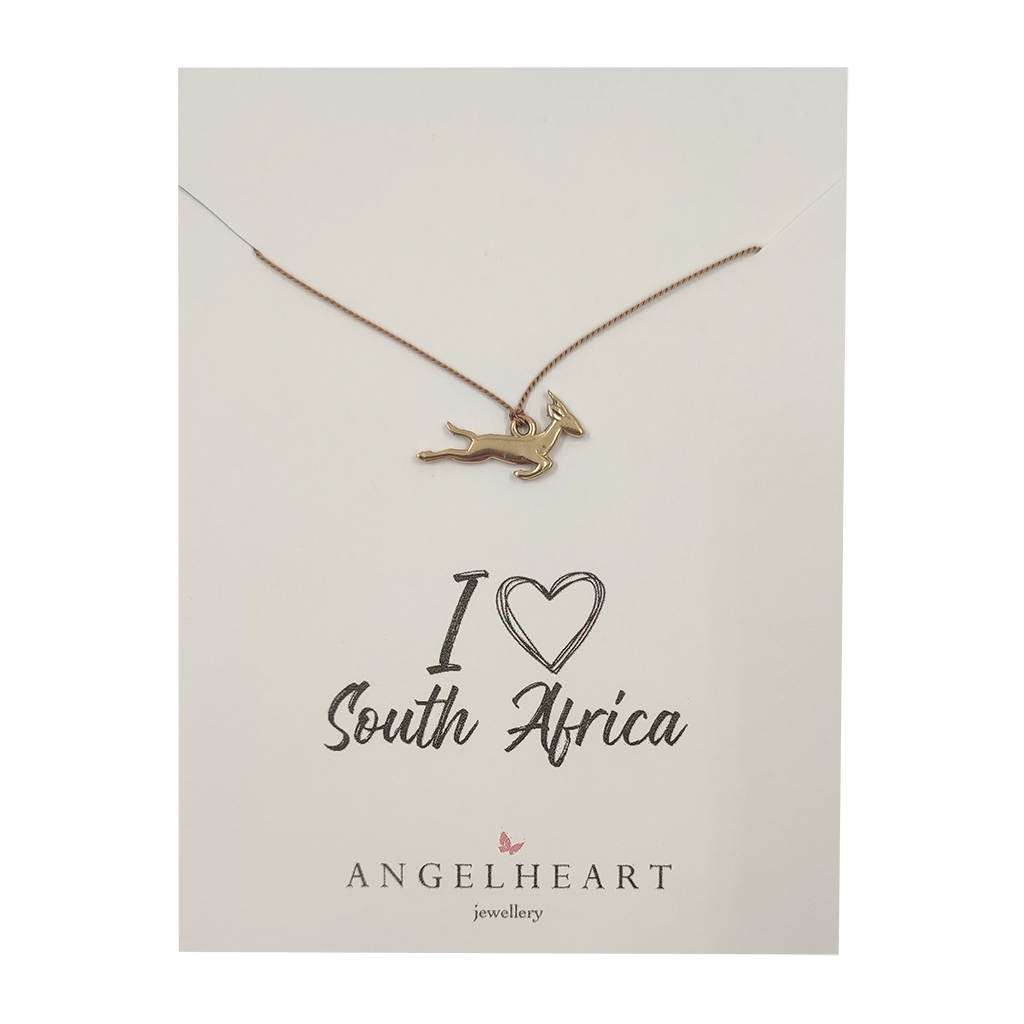 NECKLACE GOLD SPRINGBOK ON BEIGE SILK – NIKKI'S The Gift Shop